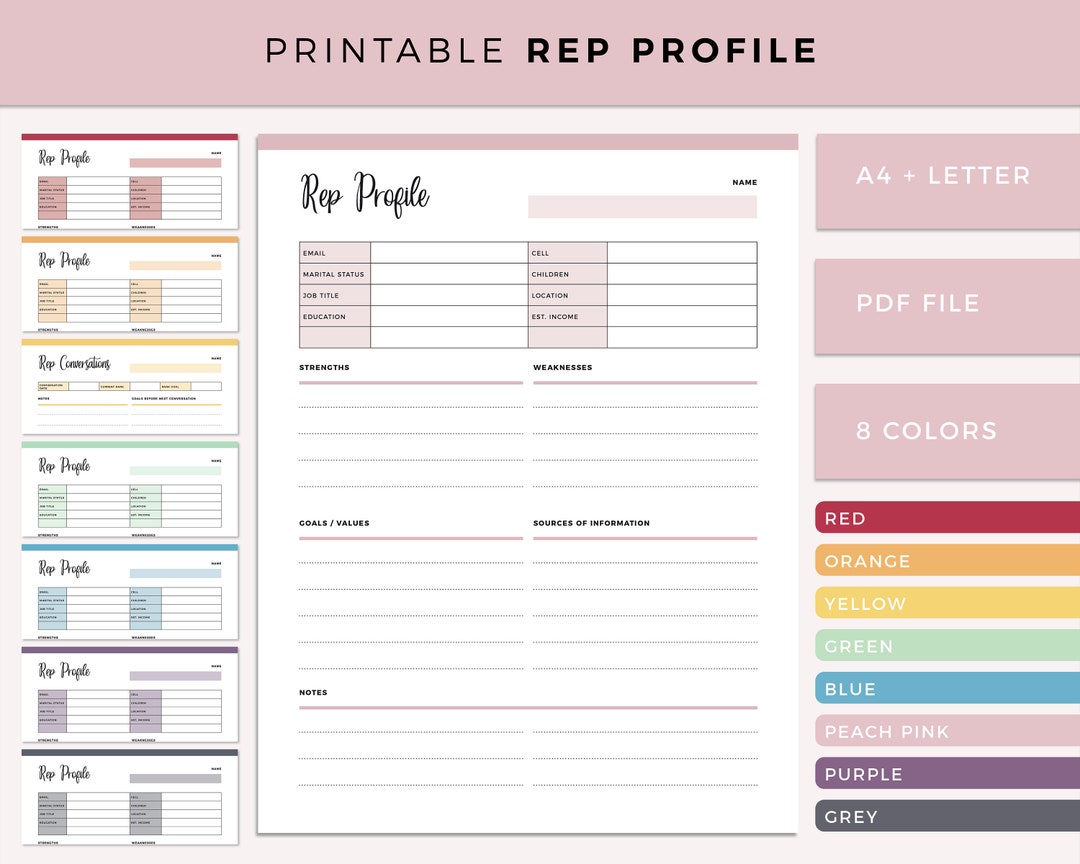 MLM Rep Profile, MLM Business Planner Printable, Direct Marketing ...