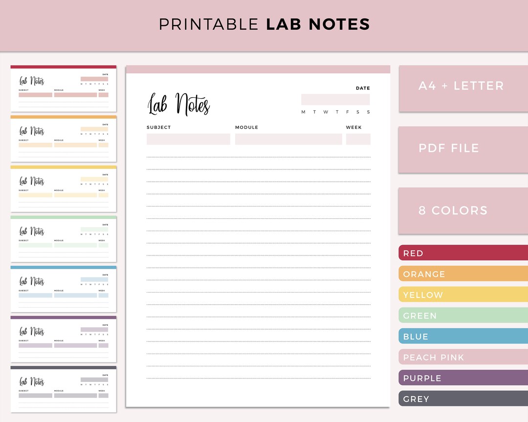 Printable Lab Notes, Print at Home College Student Lined Note Taking ...