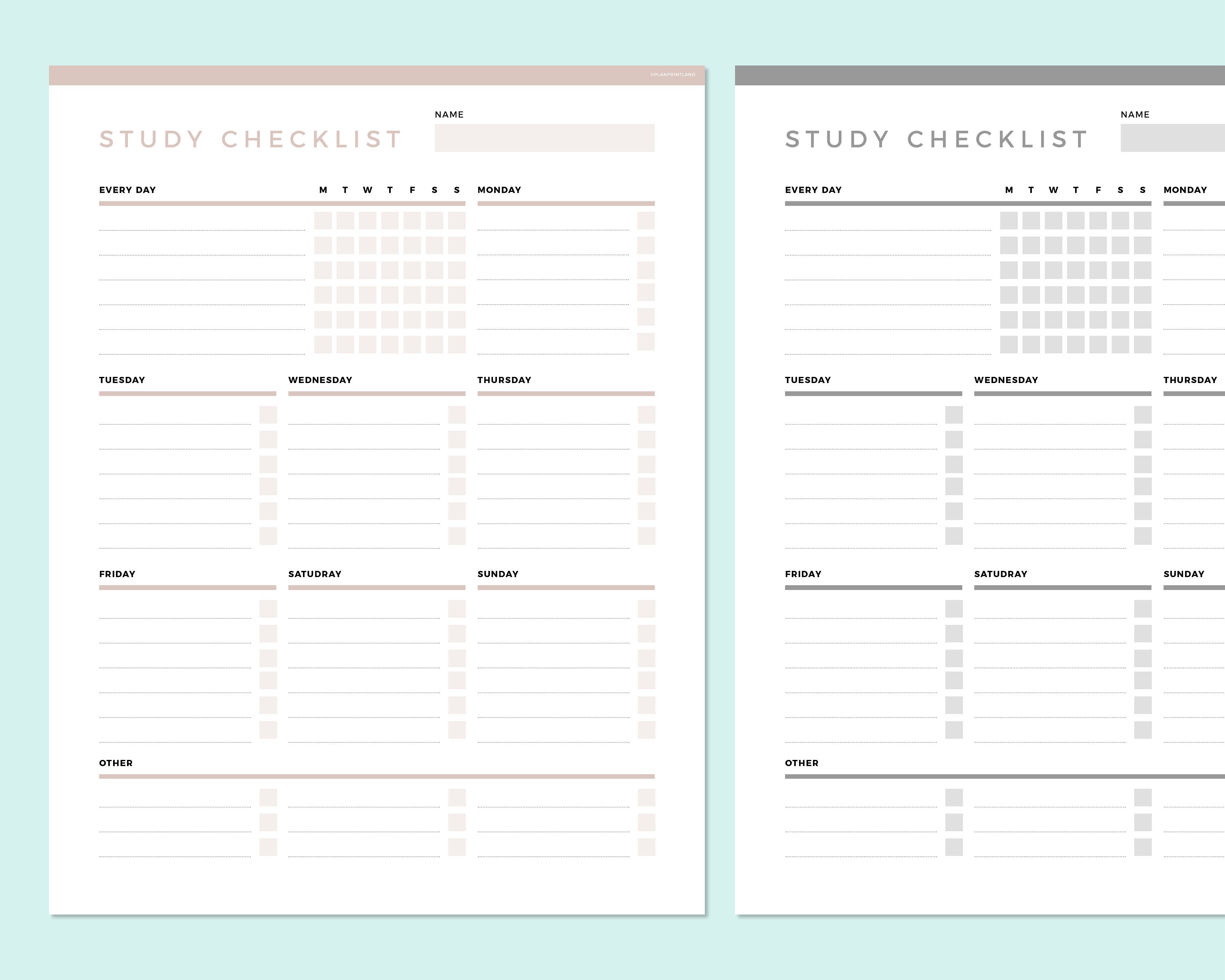 Editable Study Checklist School Planner Student Planner - Etsy España