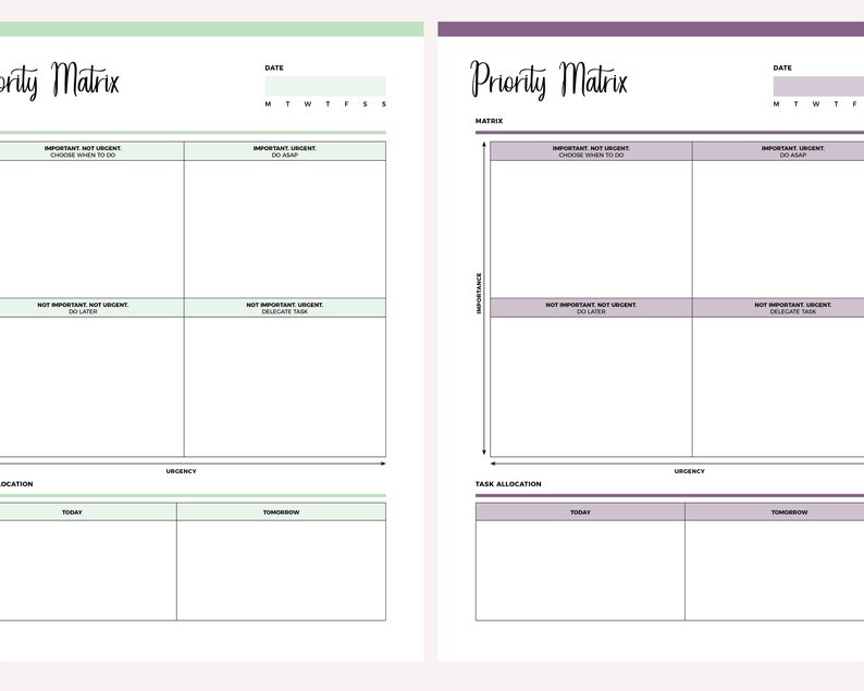 Printable Eisenhower Matrix, Task Priority Matrix, Decision Matrix ...