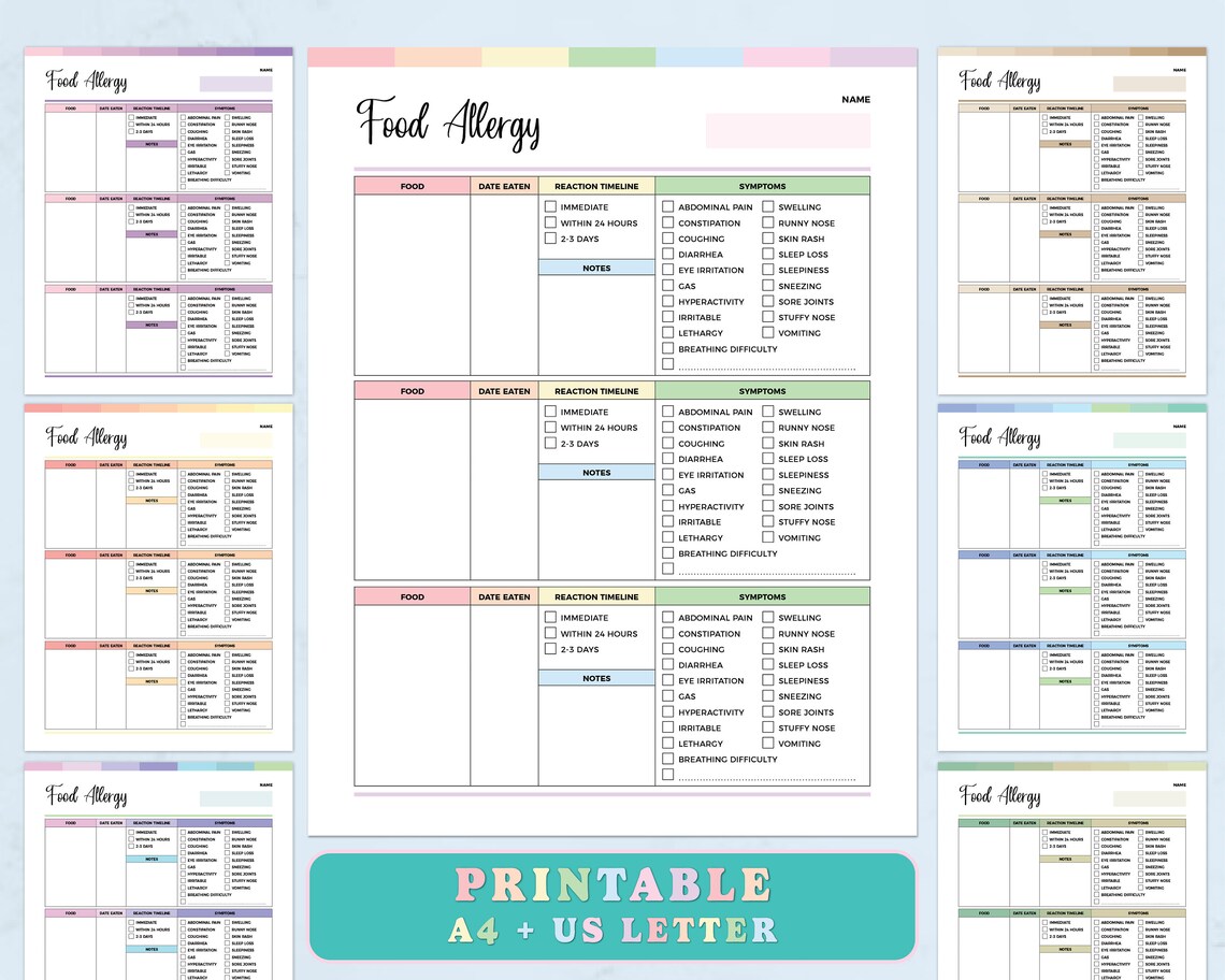 Printable Food Allergy Log - Food and Symptom Diary - Food Allergy ...