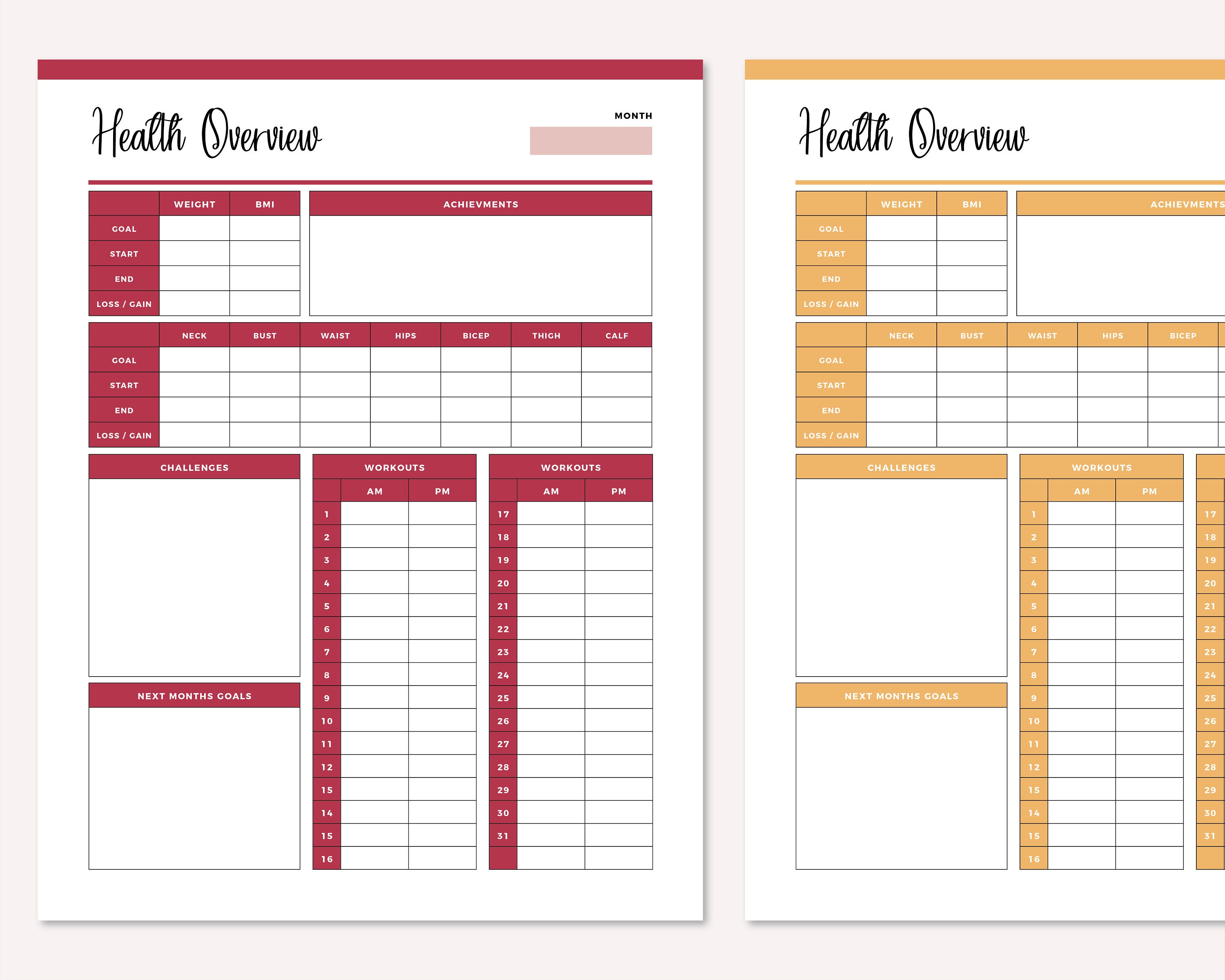 Monthly Health Tracker Printable, Weightloss Tracker, Weight Tracking ...