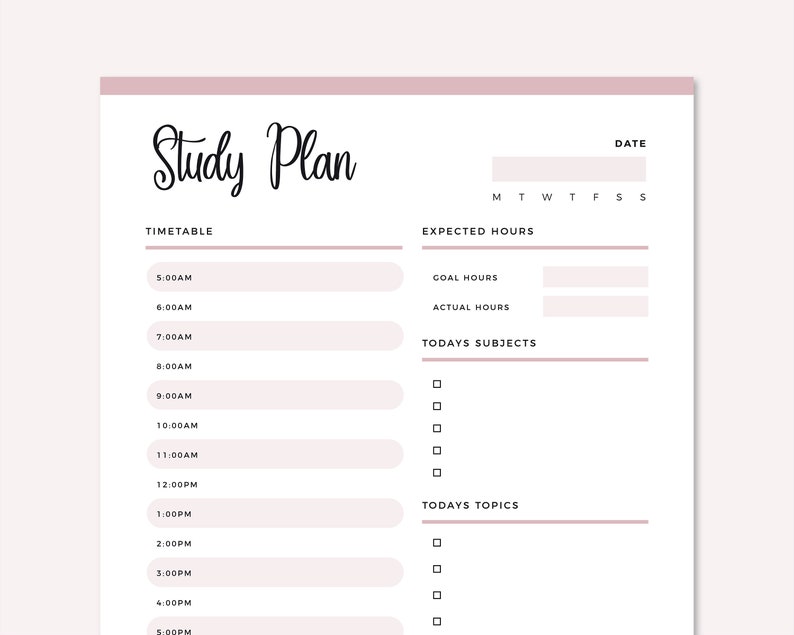 Study Planner Printable, Print at Home Study Plan, Student Planning ...