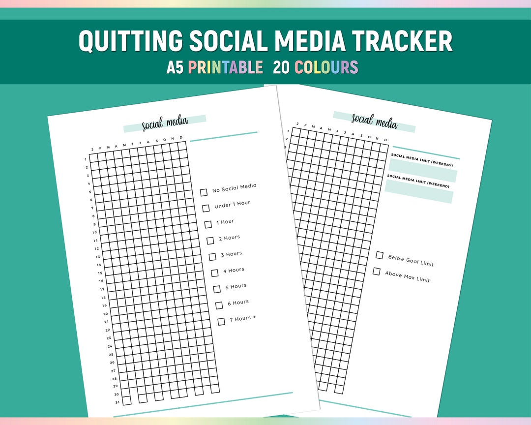 A5 Social Media Addiction Tracker, Printable Quit Social Media Journal ...