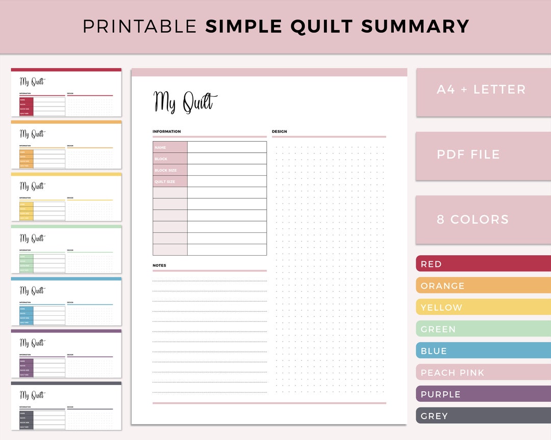Printable 'my Quilt' Summary, Quilting Journal, Quilting Summary, Quilt ...