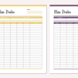 Printable Music Practice Journal, Instrument Practice Sheet, Music ...