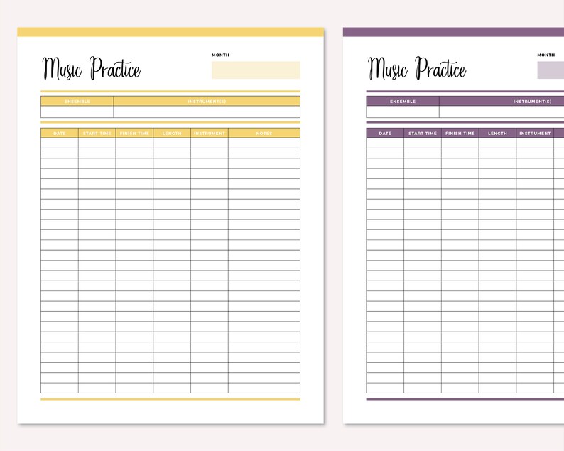 Printable Music Practice Journal, Instrument Practice Sheet, Music ...