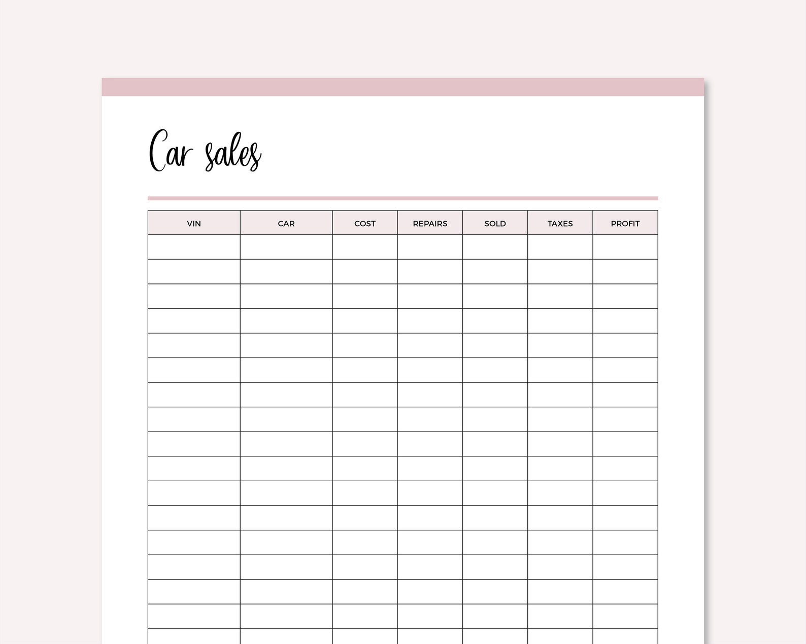 Printable Car Sales Tracker - Etsy