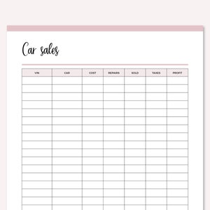 Printable Car Sales Tracker - Etsy