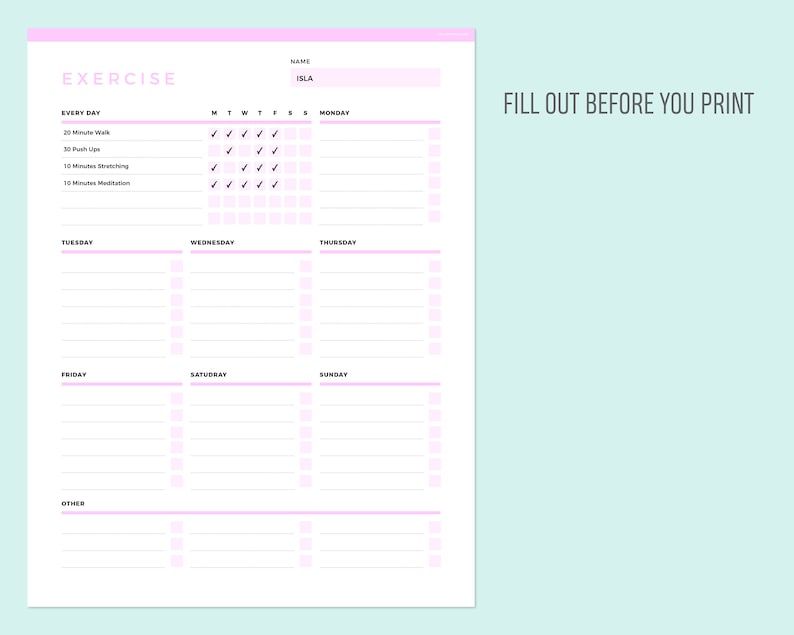 Editable Exercise Tracker Printable Fillable Daily Exercise - Etsy Canada