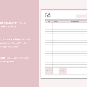 Printable Bill Payment Sheet, Print at Home Monthly Bills Record, Bill ...