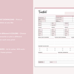 Comprehensive Therapy Client Facesheet Printable, Client Information ...