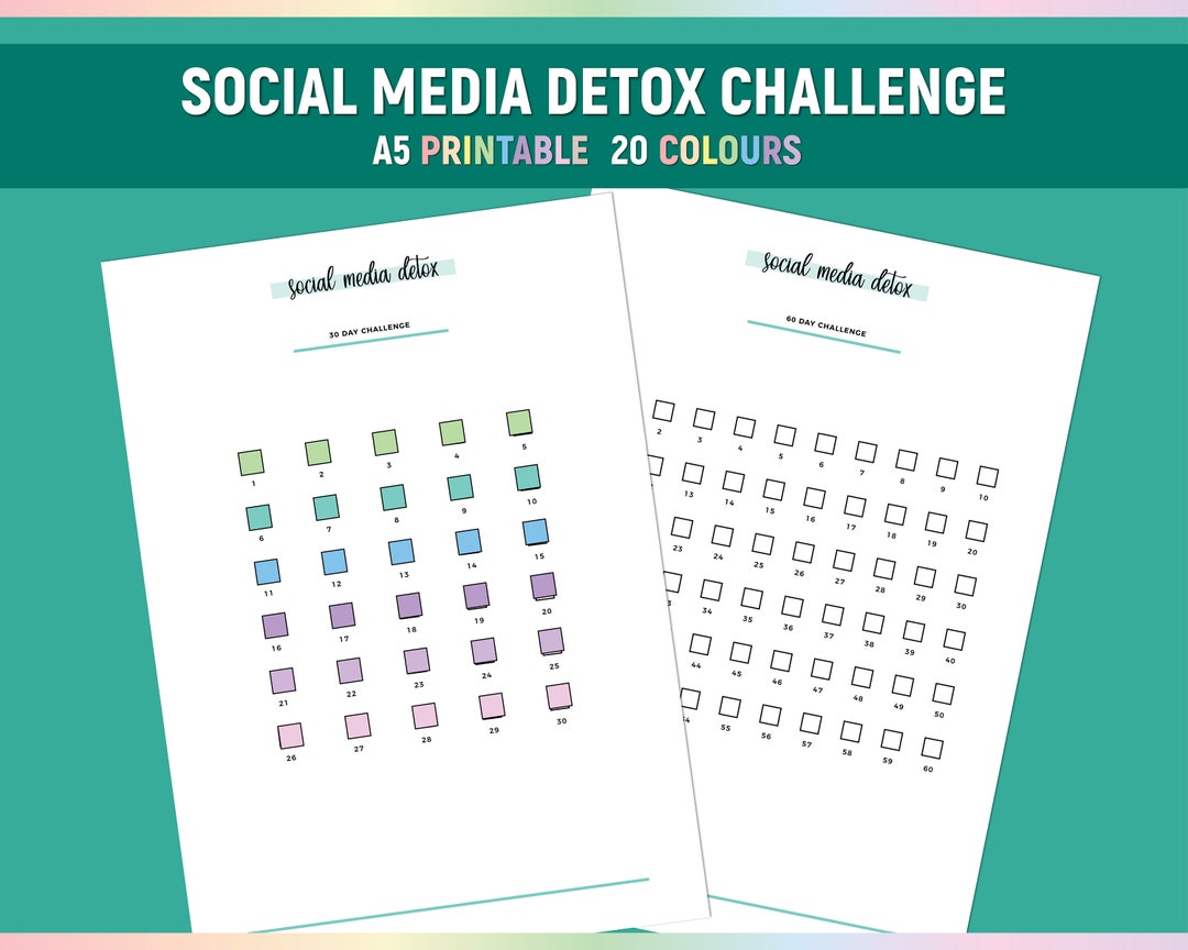 30 Day Social Media Detox Challenge Tracker, 60 Day Social Media ...
