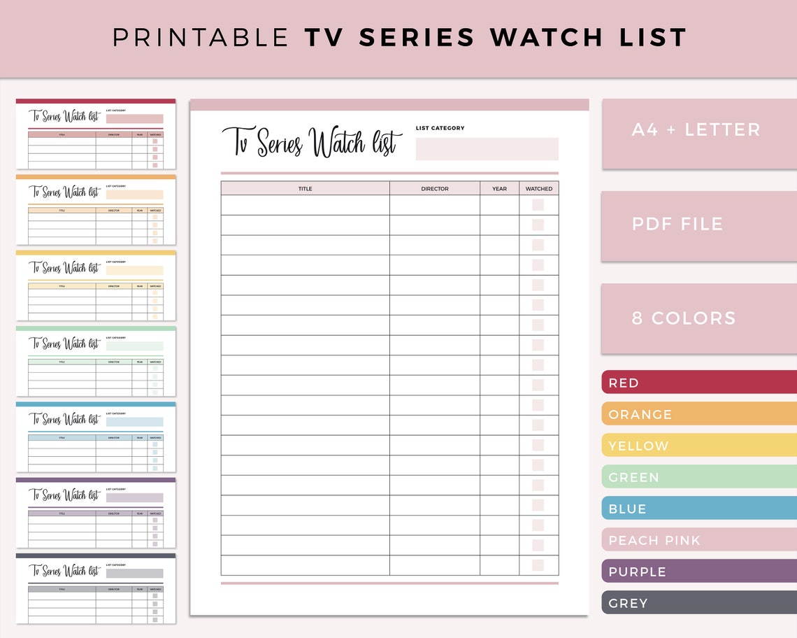 TV Series Watchlist Printable Television Show Watch List TV - Etsy