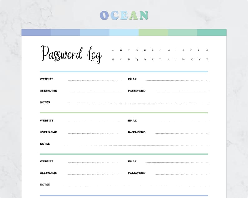 Password Tracker Printable Rainbow Password Log - Etsy