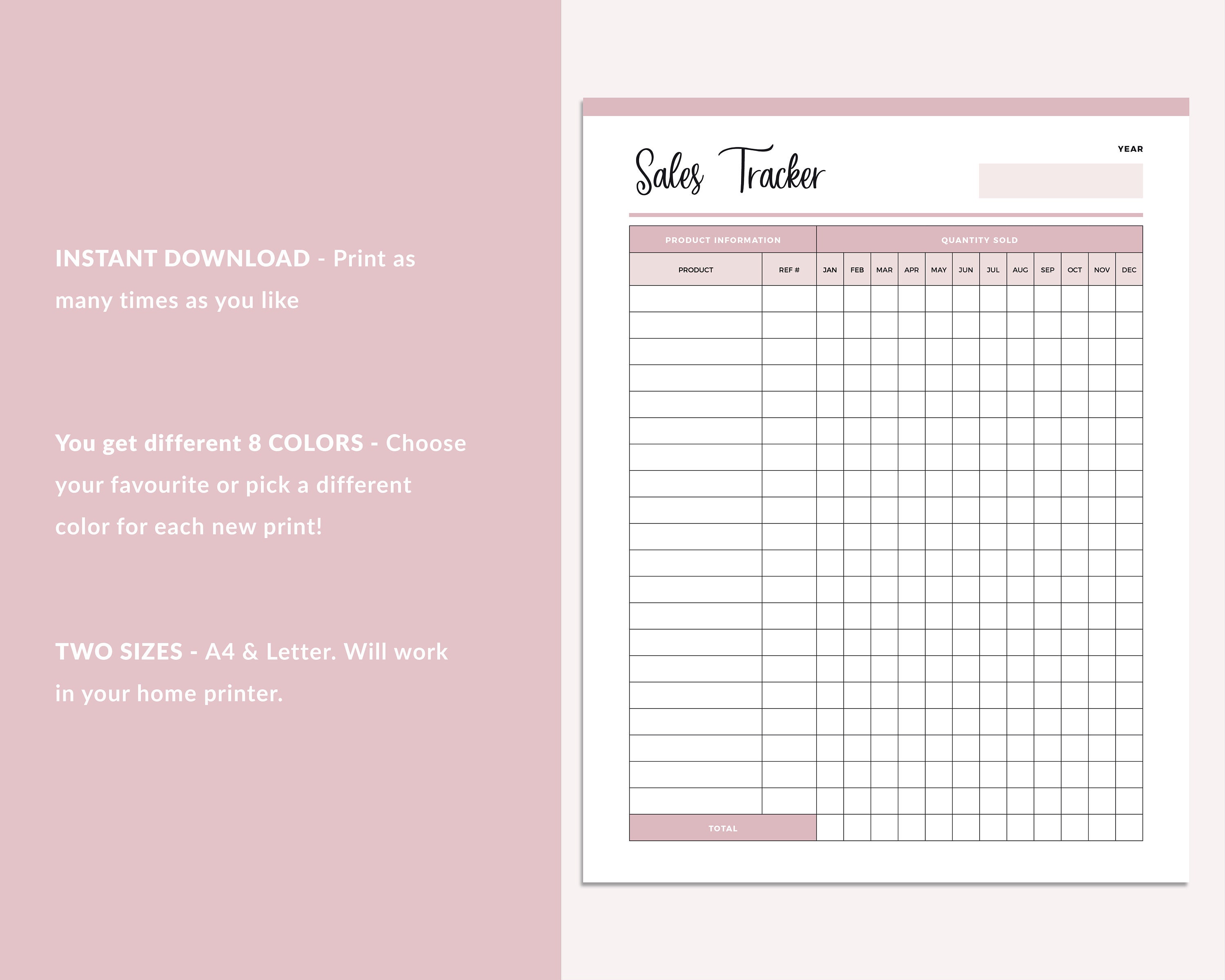 Printable Monthly Sales Tracker, Online Sales Tracking Template ...