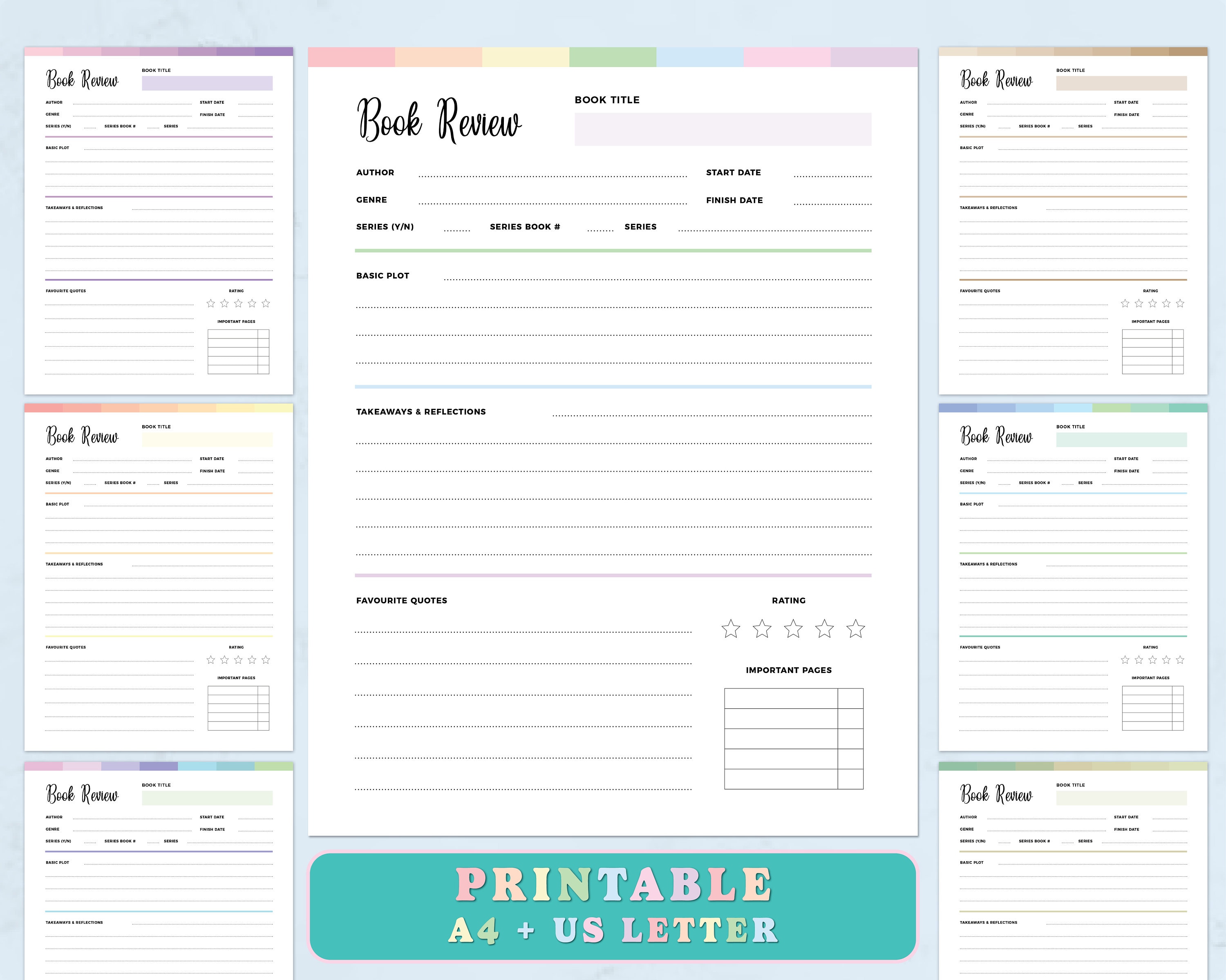 Book Review Template Printable Book Report Reading Planner - Etsy UK