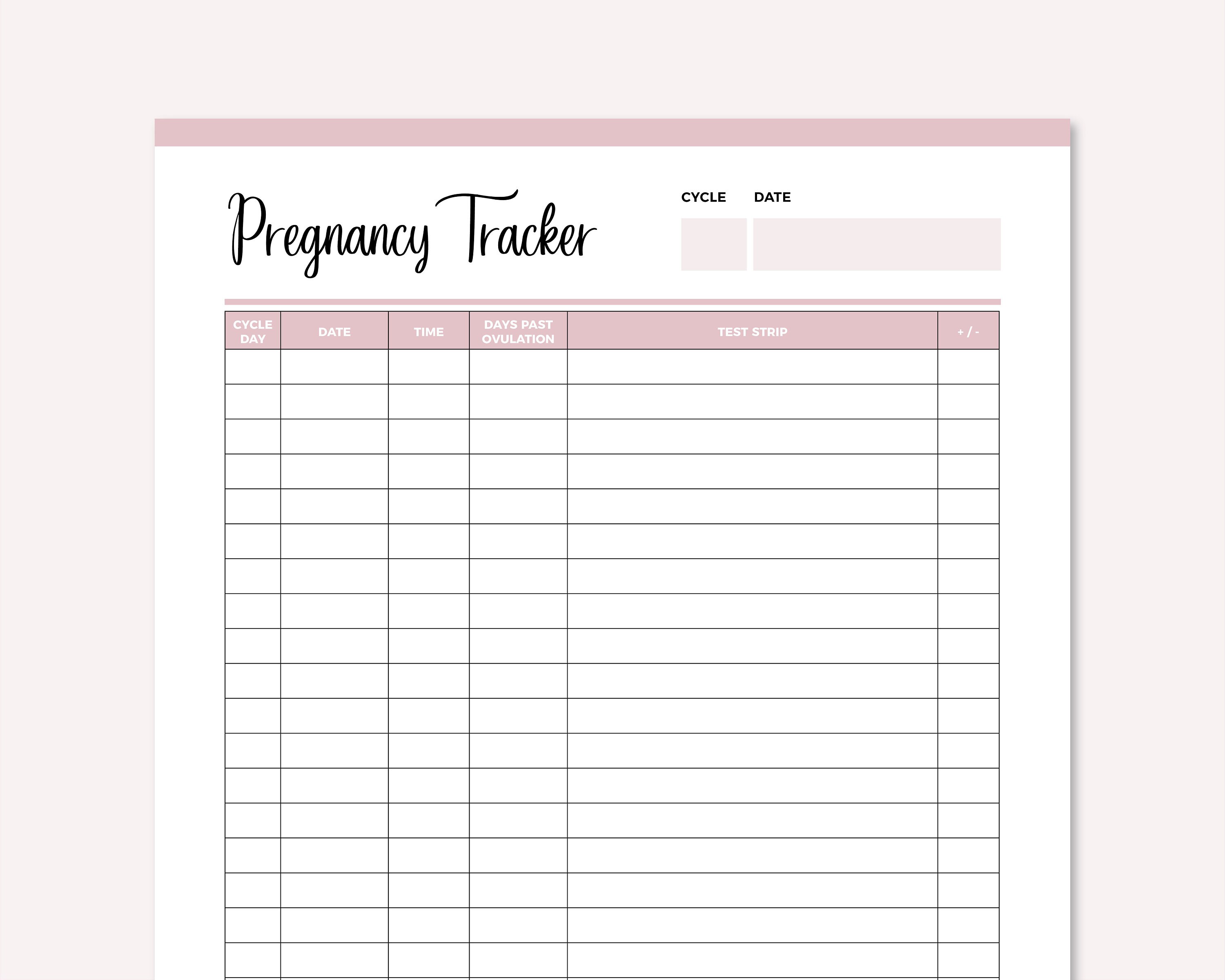 Printable HGC Pregnancy Tracker, Pregnancy Line Progression Log ...