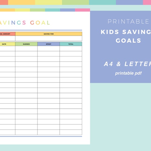 Printable Money Savings Goals for Kids Childrens Financial - Etsy
