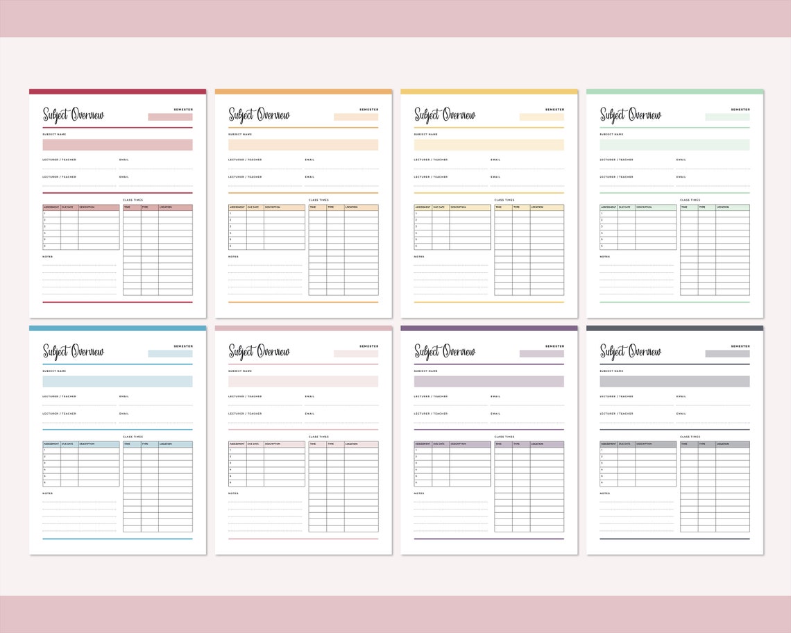 Printable Subject Overview, Print at Home College Subject Outline ...