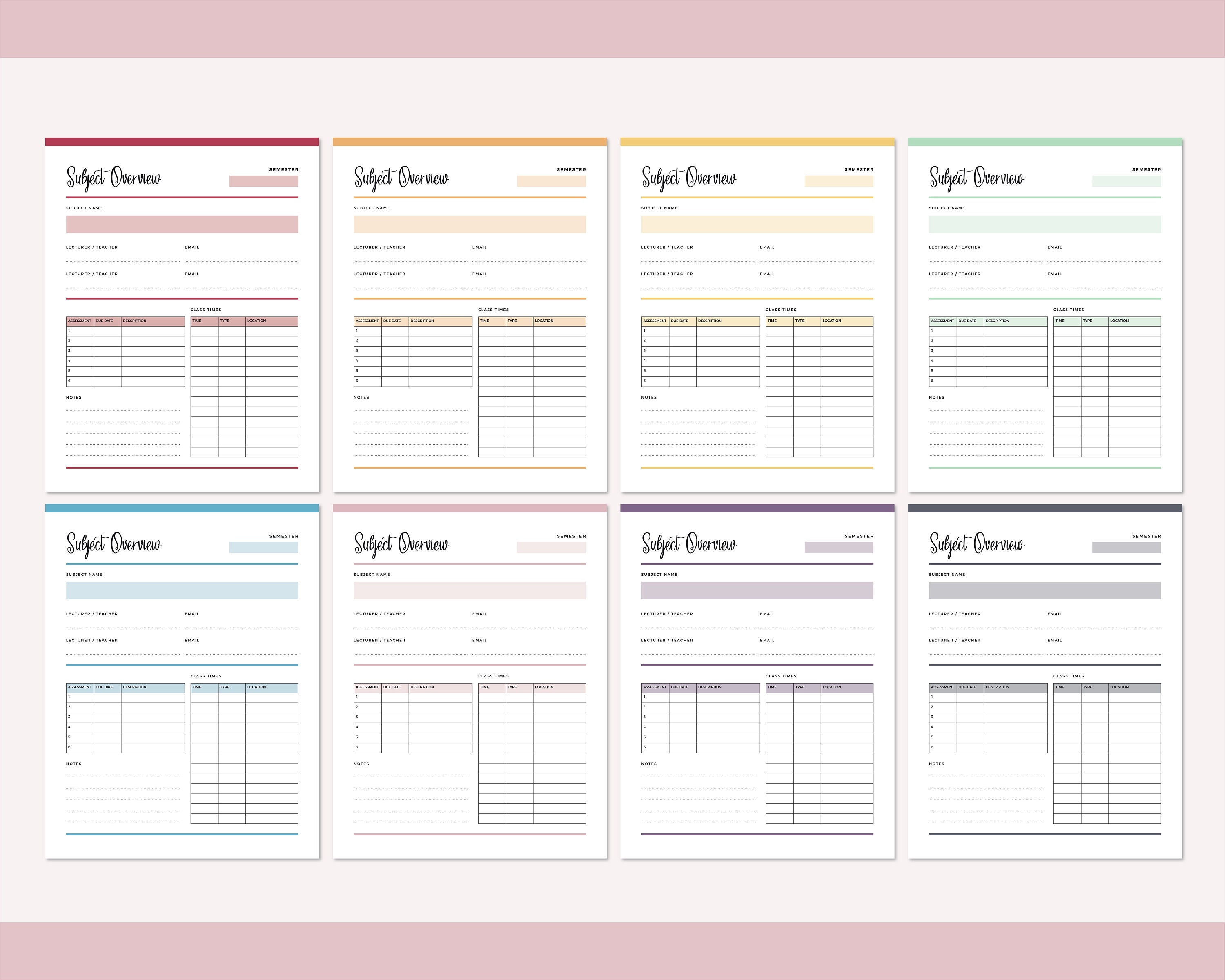 Printable Subject Overview Print at Home College Subject | Etsy