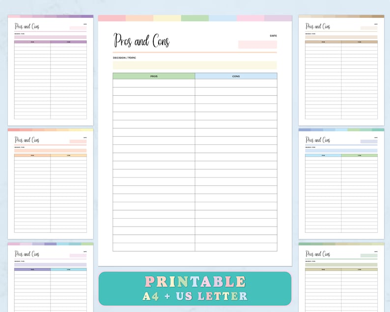 Printable Pros and Cons List Template (PDF) - Etsy