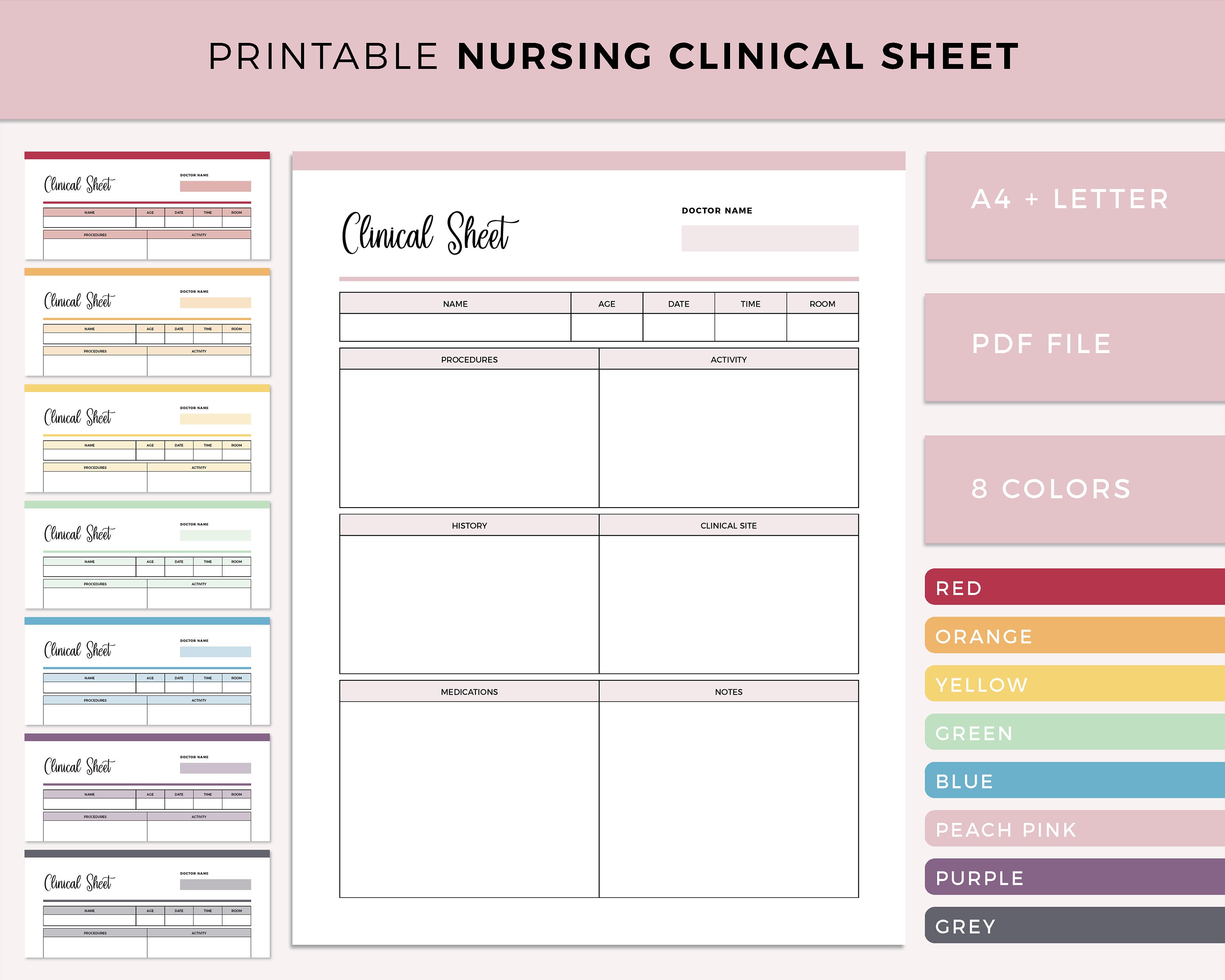 Printable Nursing Clinical Sheet Nurse Clinical Overview - Etsy Australia