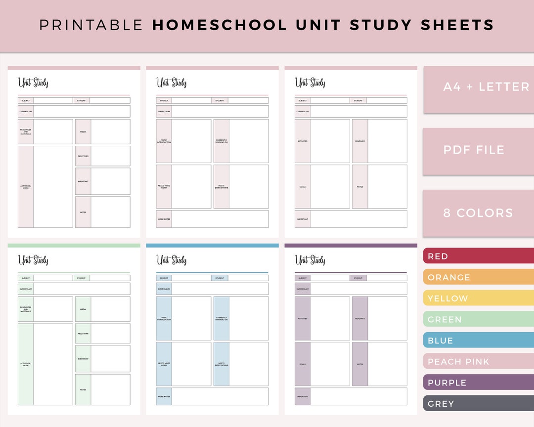 Homeschool Unit Study Planner Printable, Unit Study Template for ...