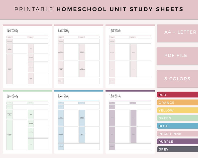 Homeschool Unit Study Planner Printable Unit Study Template - Etsy