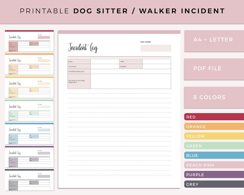 Printable, Dog Sitter Incident Log, Dog Walker Repot, Dog Record ...