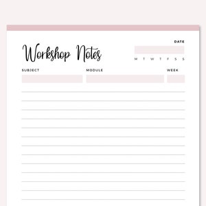 Printable University Workshop Notes, Print at Home College Student Note ...