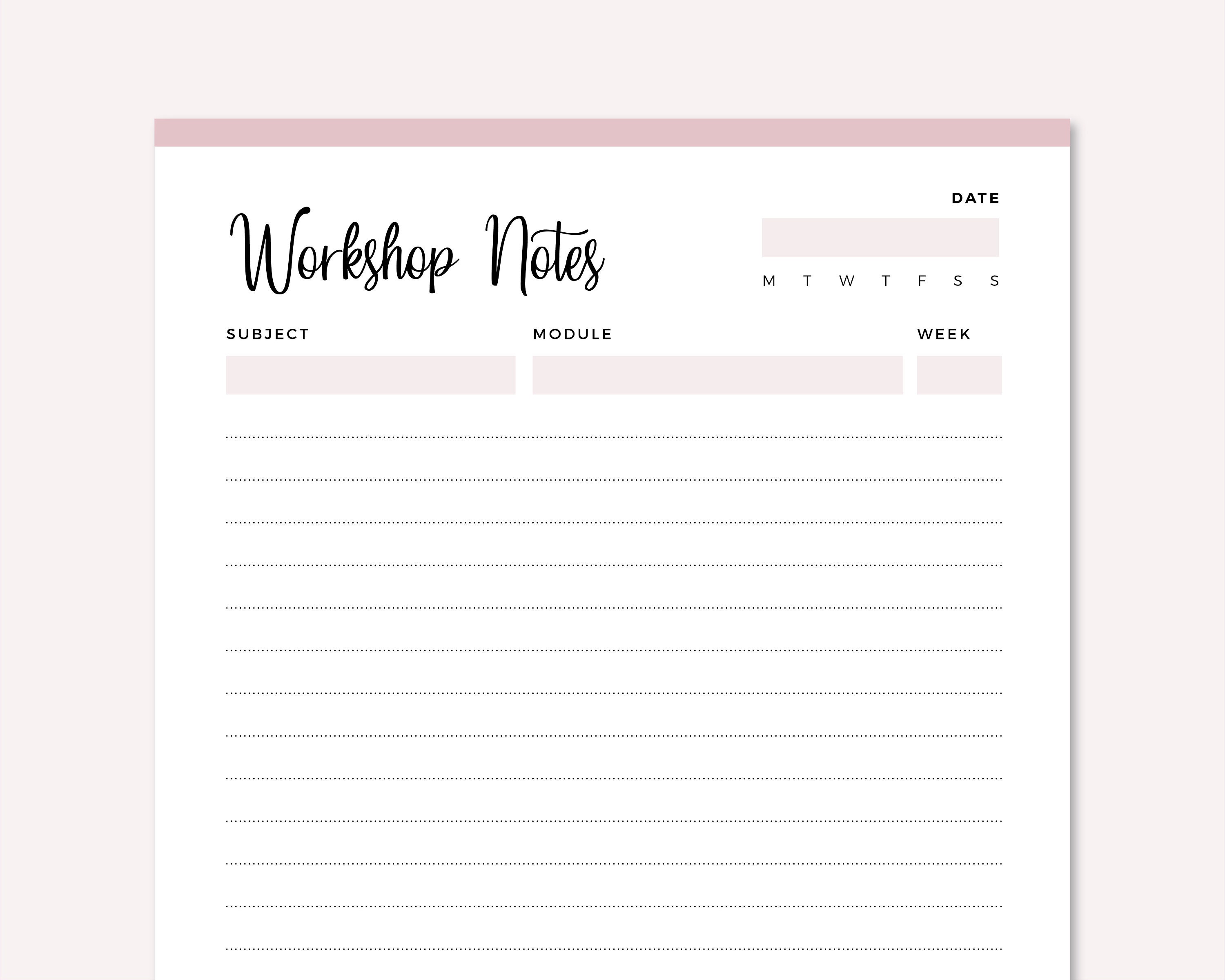 Printable University Workshop Notes Print at Home College - Etsy