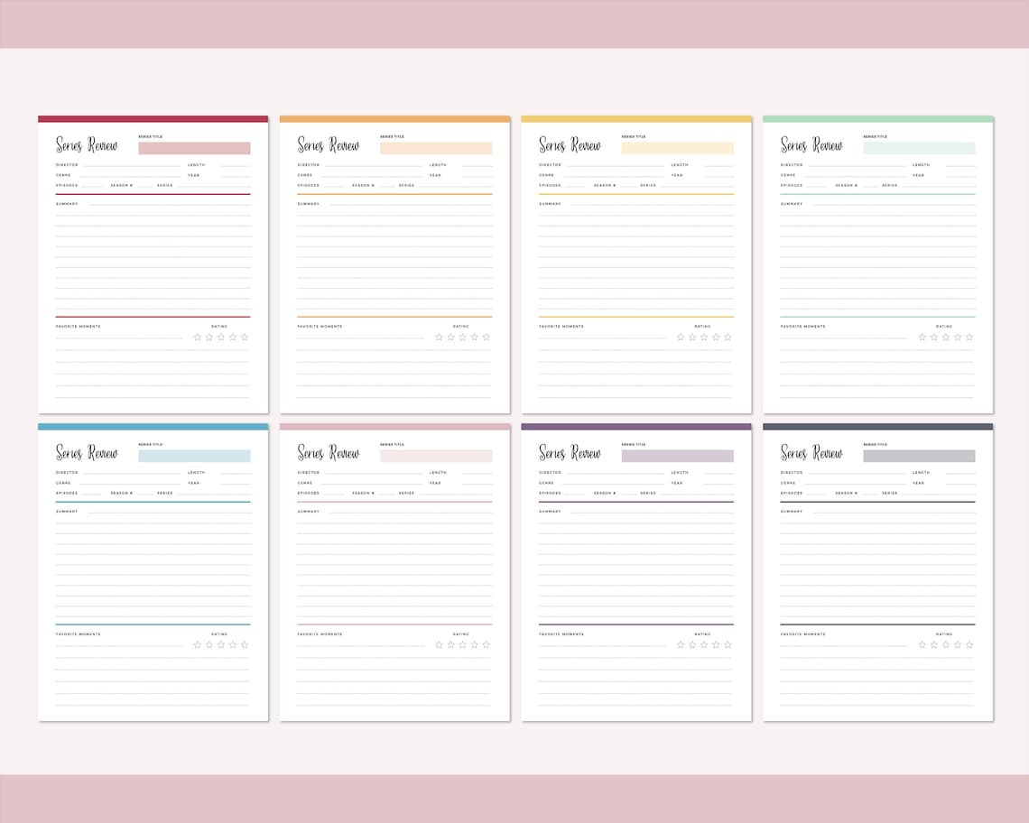 Printable TV Series Review Sheet, Television Show Log, TV Show Planner ...