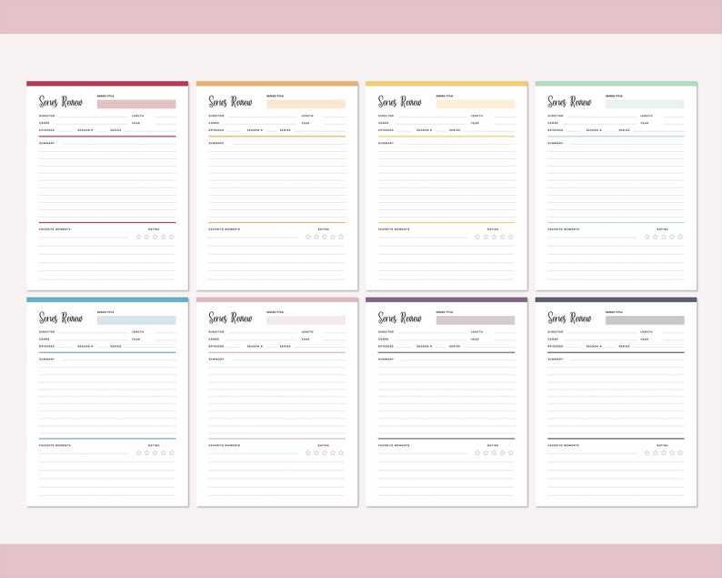 Printable TV Series Review Sheet Television Show Log TV Show | Etsy