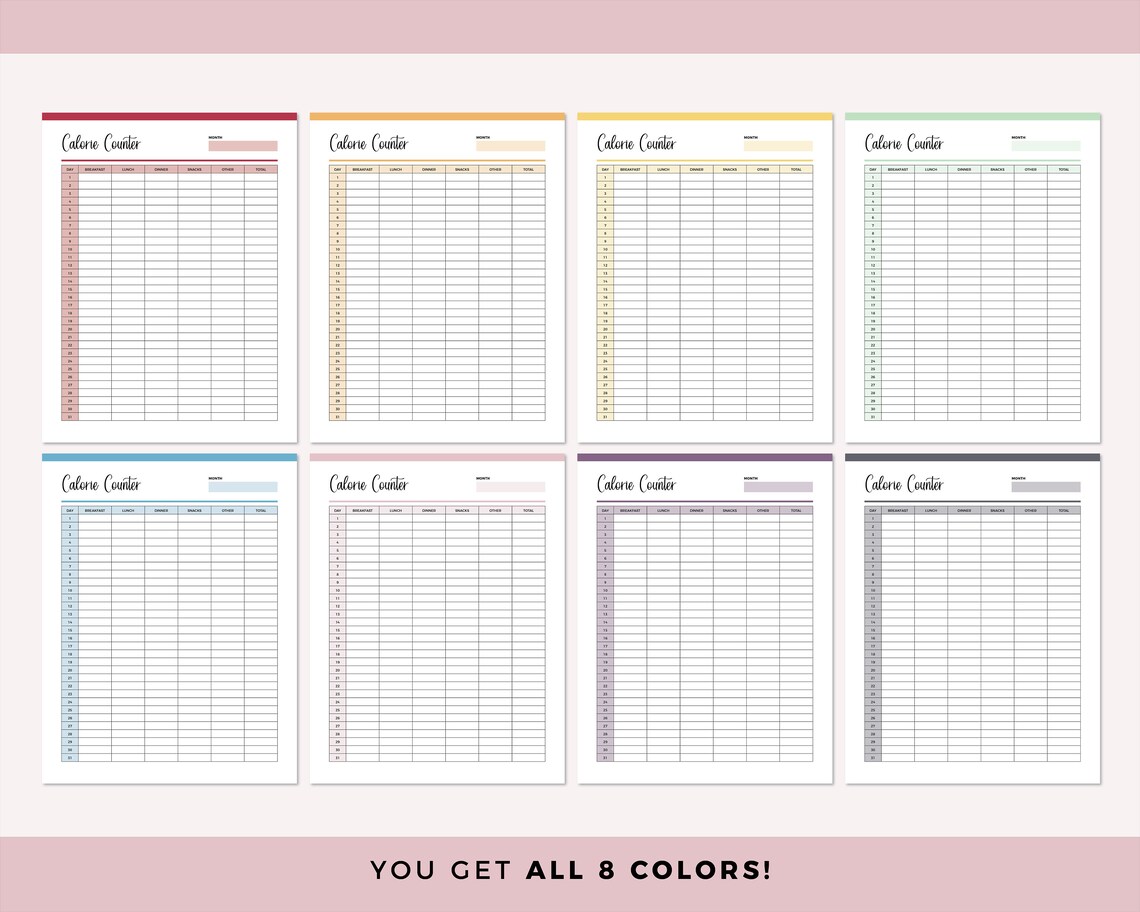 Calorie Tracker Printable Calorie Counter Calorie Deficit - Etsy