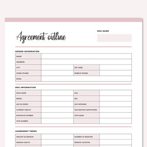 Printable Dog Trainer Agreement Outline | Dog Training Contract ...