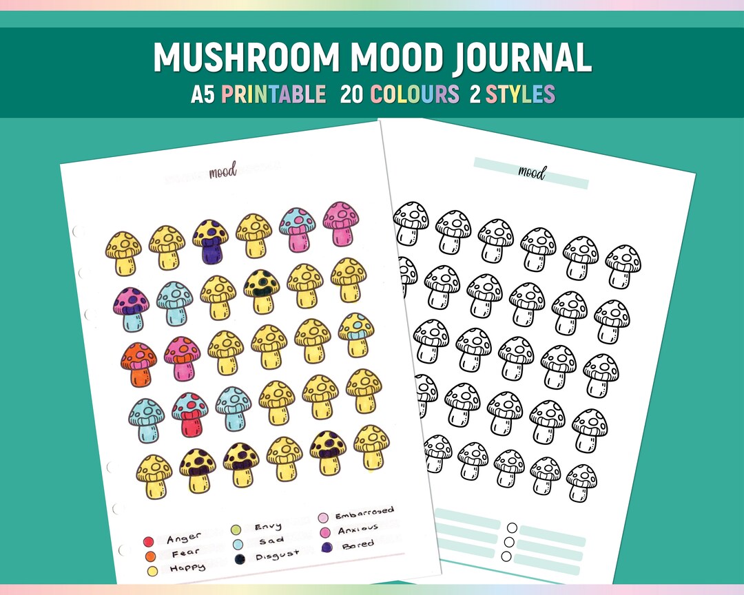 A5 Mushroom Mood Journal, Printable Mushroom Emotion Tracker Tracker ...