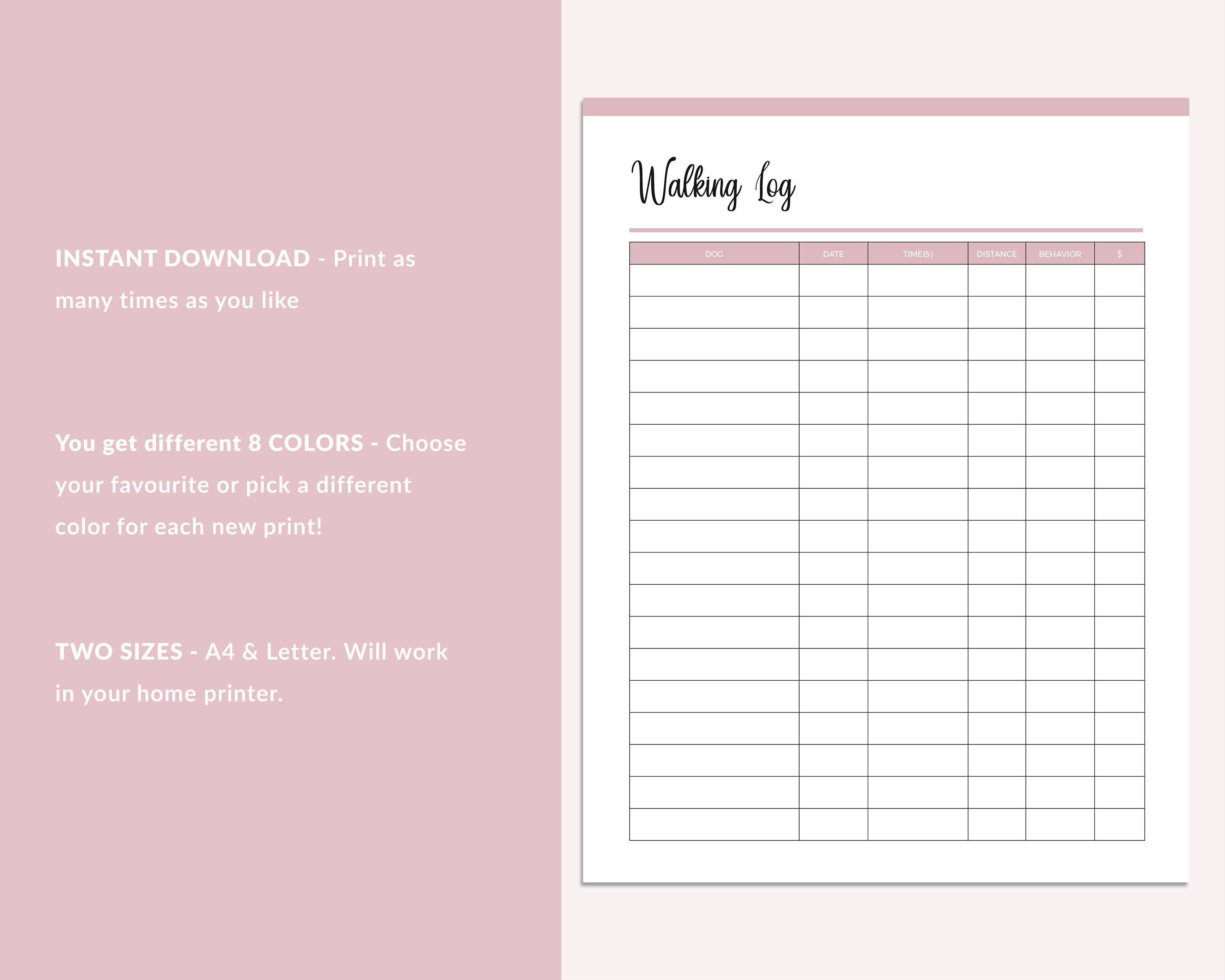 Printable Dog Walking Log, Dog Walker Log, Dog Walking Business ...