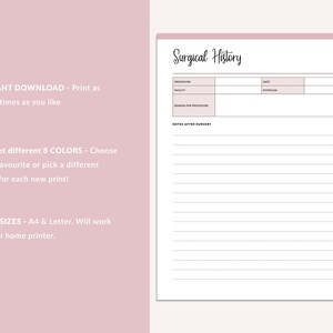 Printable Surgical History Tracker, Health History, Surgery Chart ...