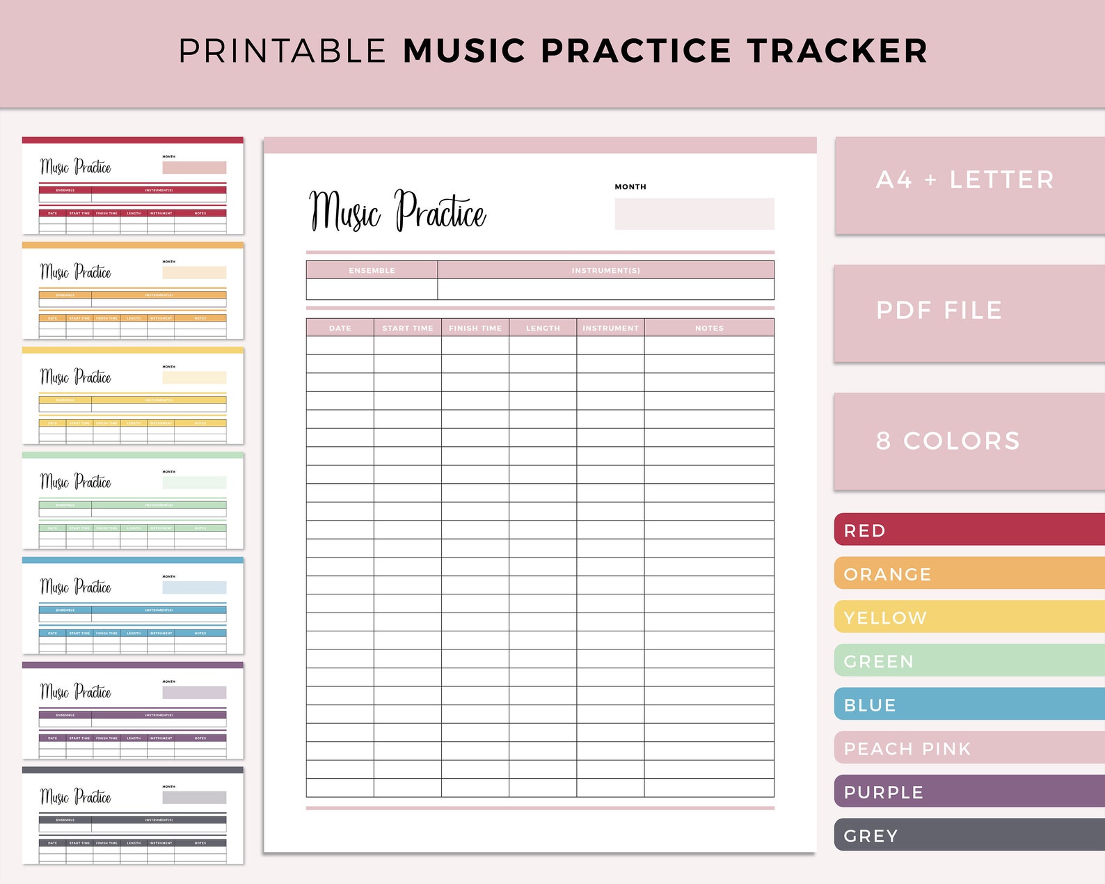 Printable Music Practice Journal, Instrument Practice Sheet, Music ...