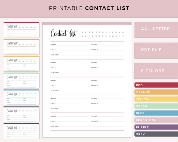 Printable Contact List Address Book Printable Client Contact - Etsy