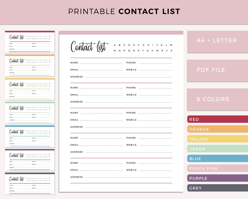 Printable Contact List, Address Book Printable, Client Contact ...