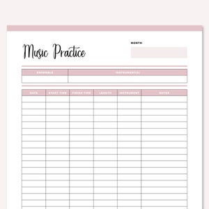 Printable Music Practice Journal, Instrument Practice Sheet, Music ...