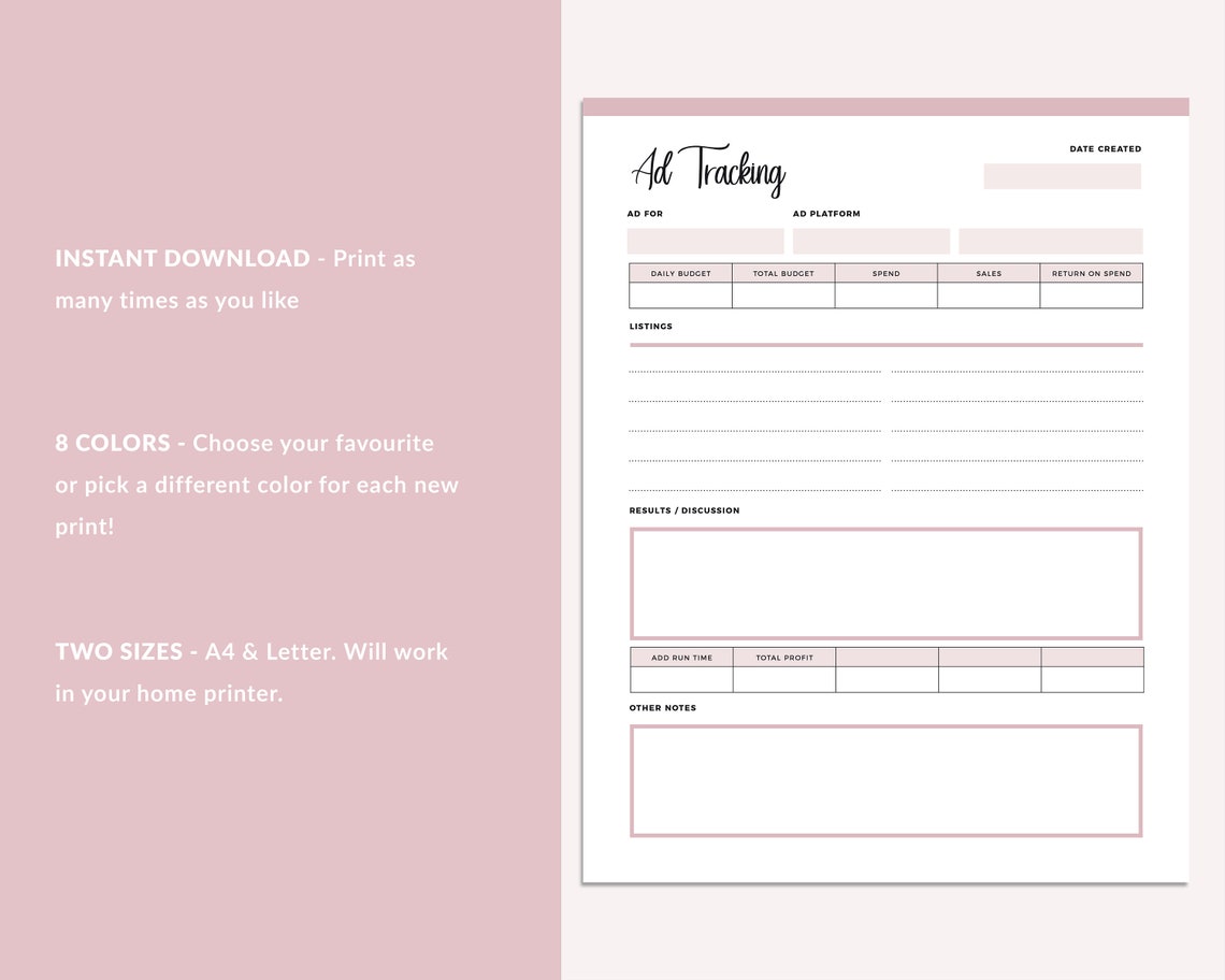 Printable Ad Tracking, Ad Tracker, Social Media Ad Tracking ...