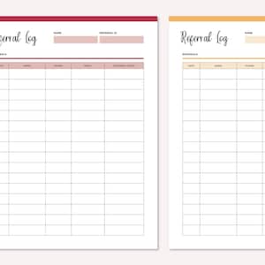 Printable Referral Tracker, Client Referral Tracking, Referrals Worksheet, Referrals Log ...