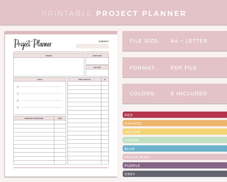 Printable Project Planner Print at Home School Project | Etsy