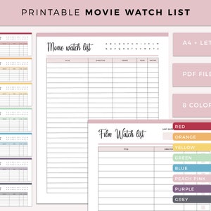Film Watchlist, Movie Watch Checklist Printable, Movie Journal, Film ...