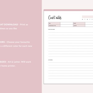 Printable Court Notes, Court Battle Record Notes, Keep Track of Court ...