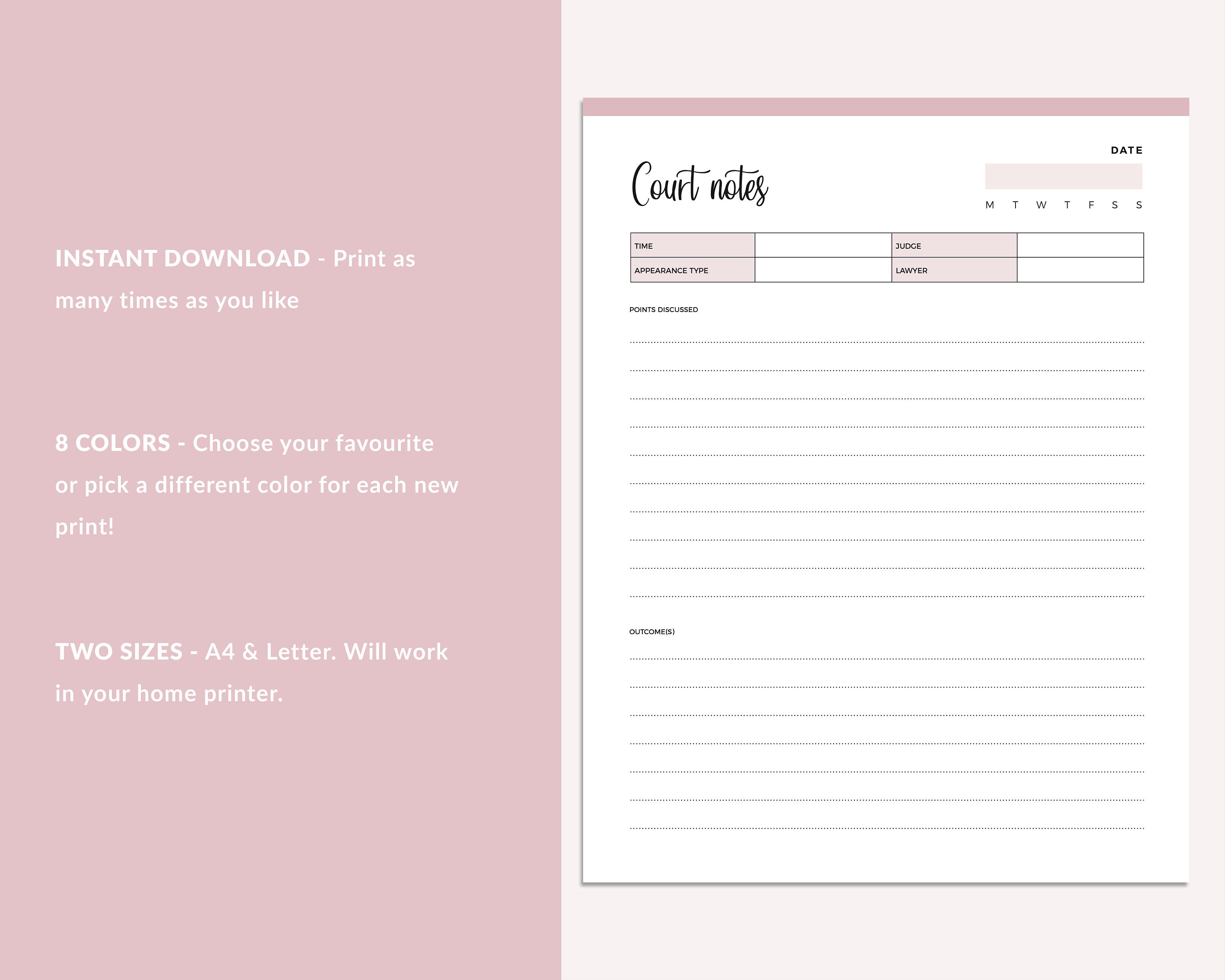 Printable Court Notes Court Battle Record Notes Keep Track - Etsy