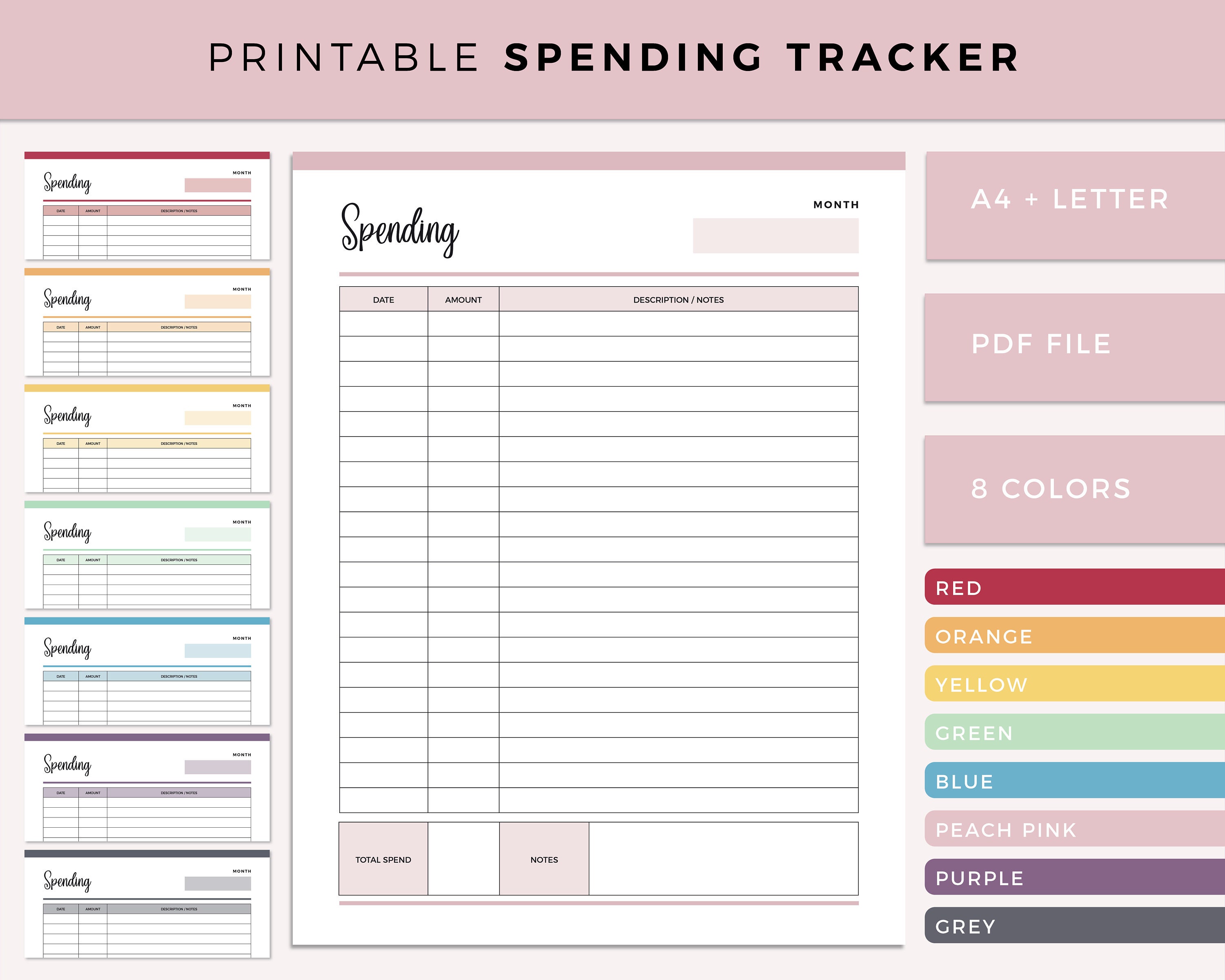 Printable Spending Sheet Print At Home Expense Tracker Etsy
